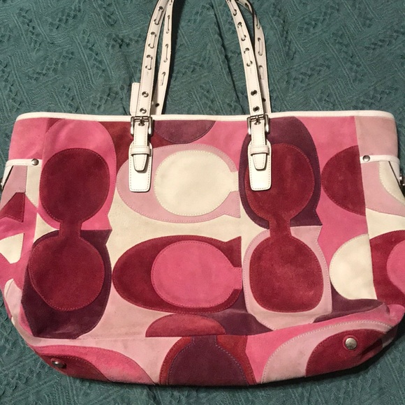 Coach | Bags | Coach Optic Rose Suede Tote Rare Limited Edition | Poshmark